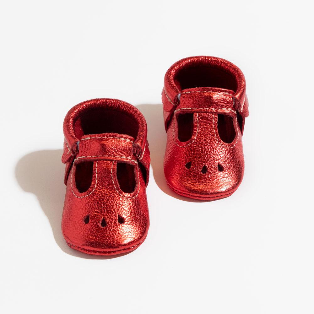 Ruby Mary Jane Baby Moccasins | Red Metallic Baby Shoes – Freshly Picked