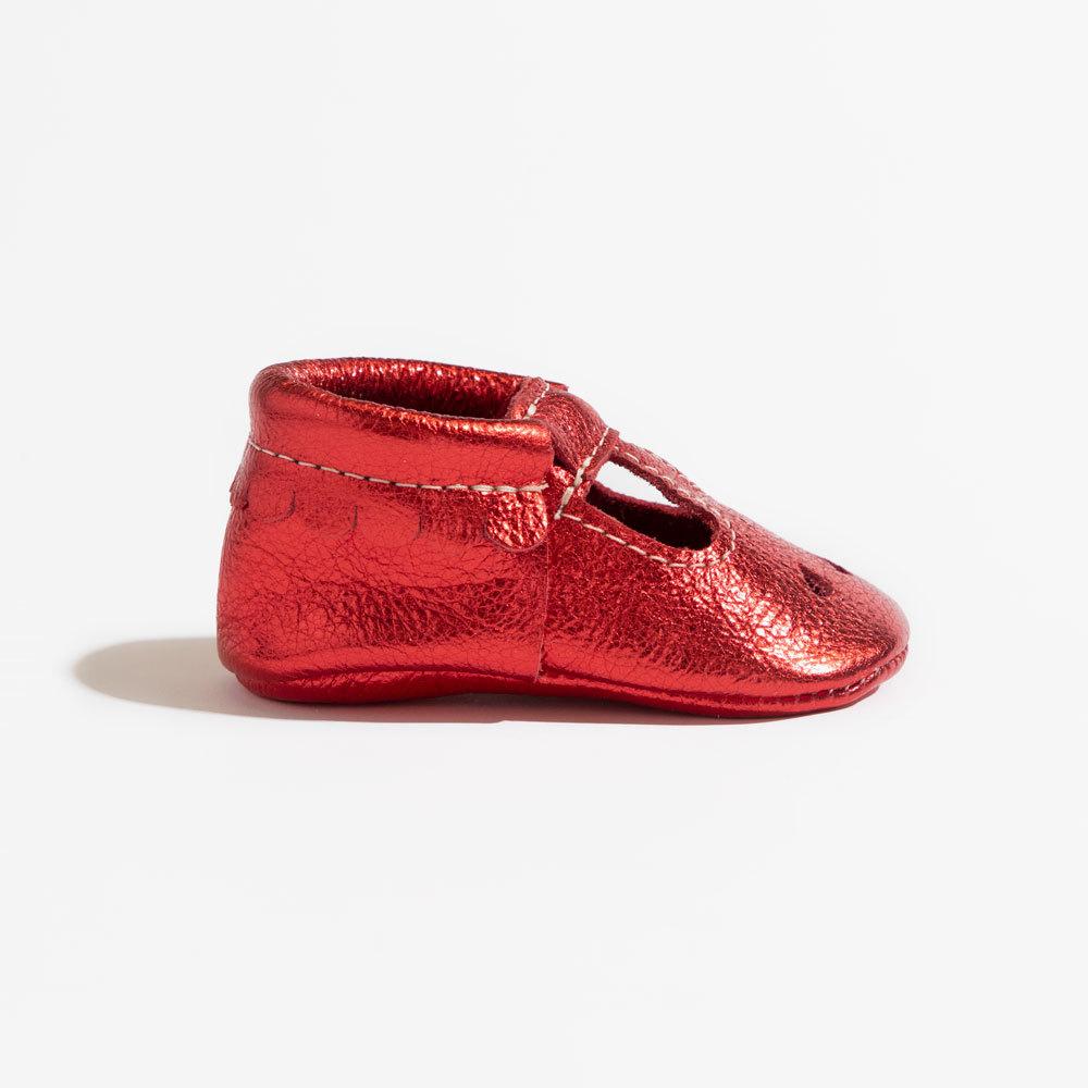 Ruby Mary Jane Baby Moccasins | Red Metallic Baby Shoes – Freshly Picked